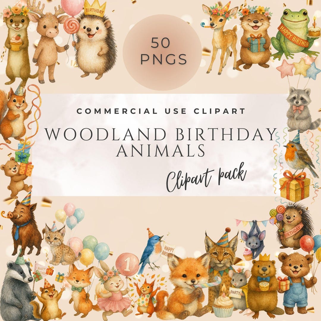 Woodland Birthday Animals Clipart – Party Animals in Watercolor for ...