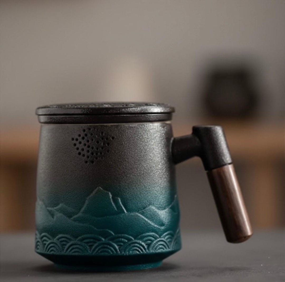 Japanese Tea Mug With Strainer, Handmade Ceramic Tea Cup, Minimalist ...