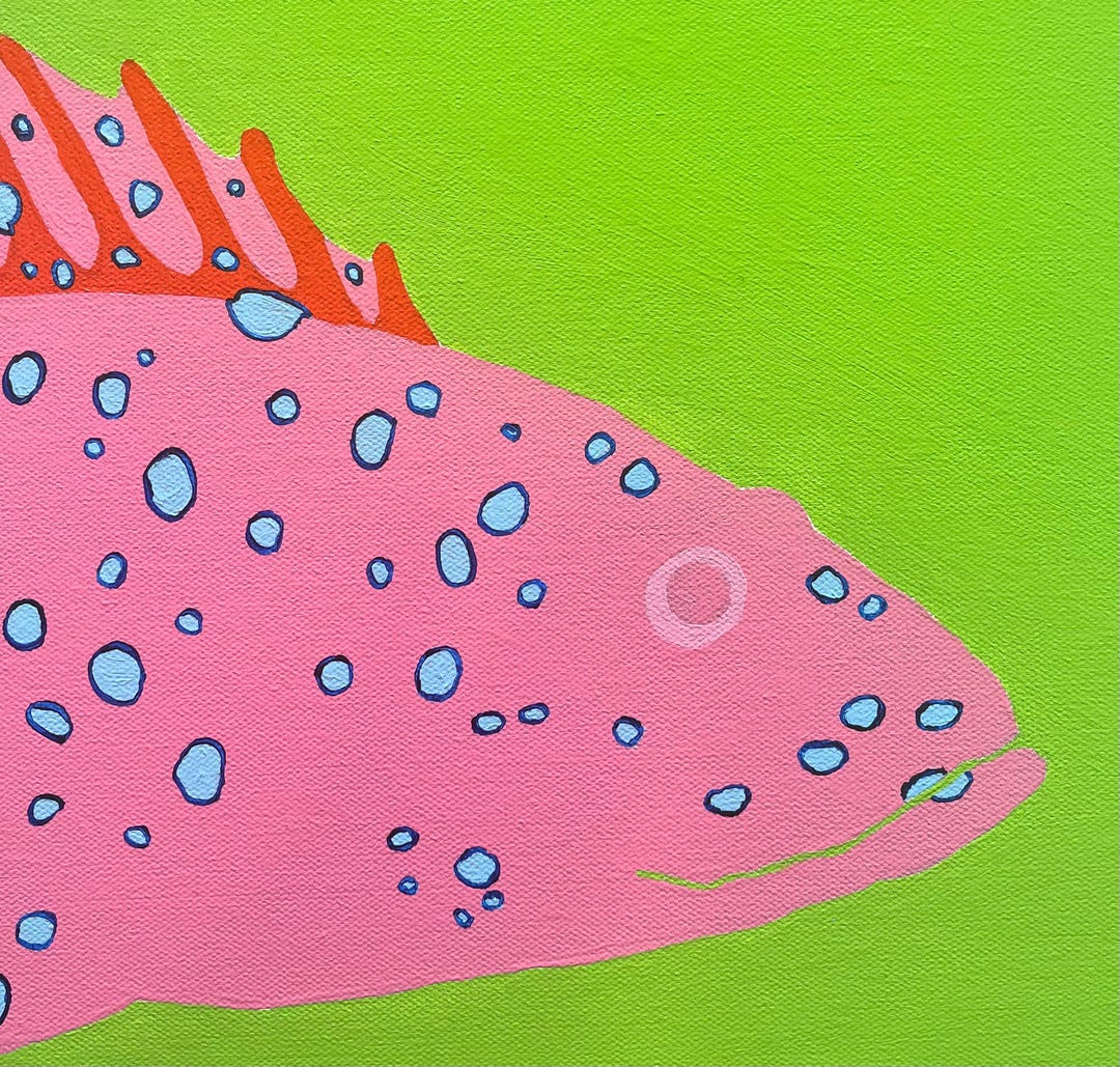 Funky Grouper Fish - Abstract Acrylic Painting 12x24 on Canvas - Etsy