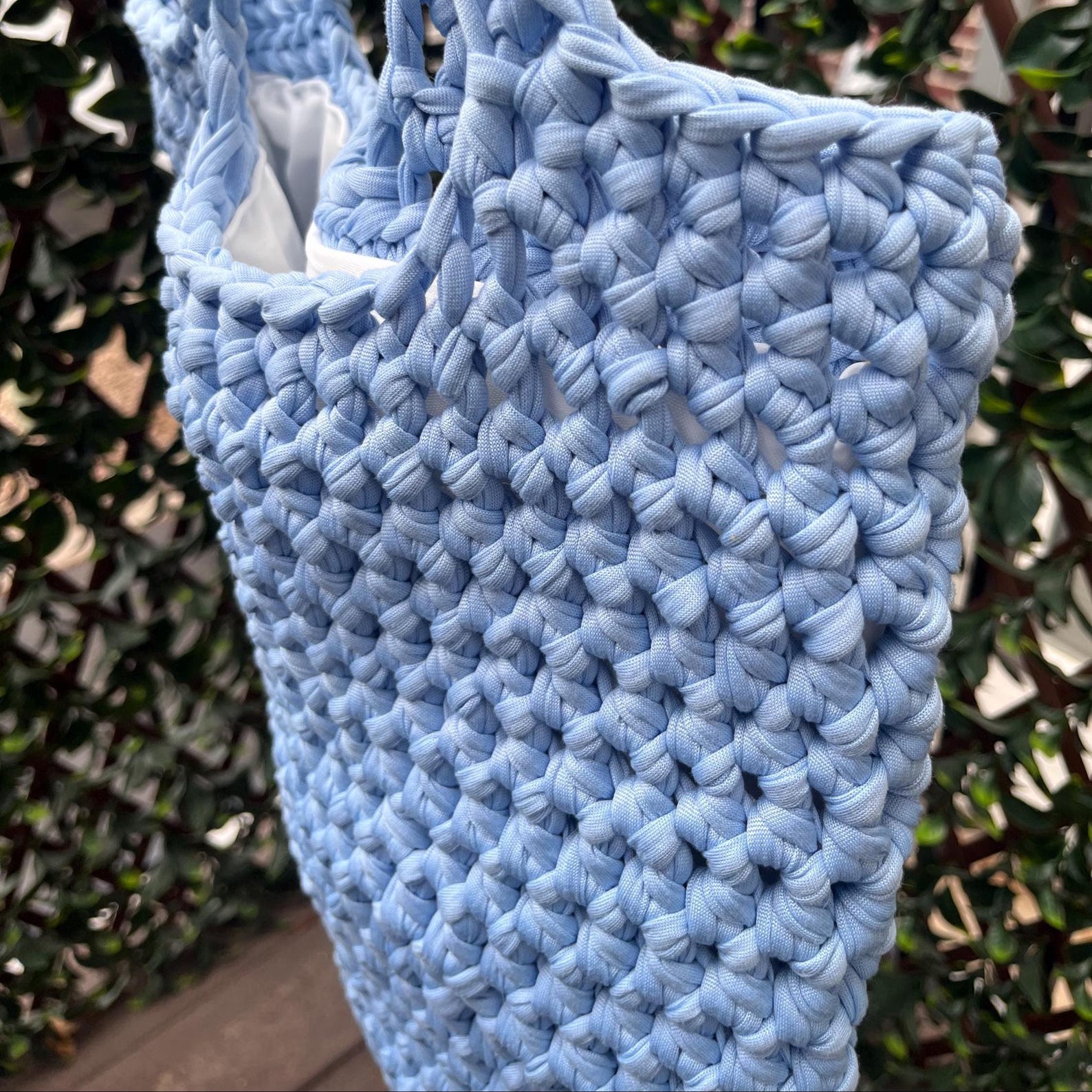 Handmade Baby Blue Crochet Beach Bag, Soft Girl Summer Tote, Lined ...