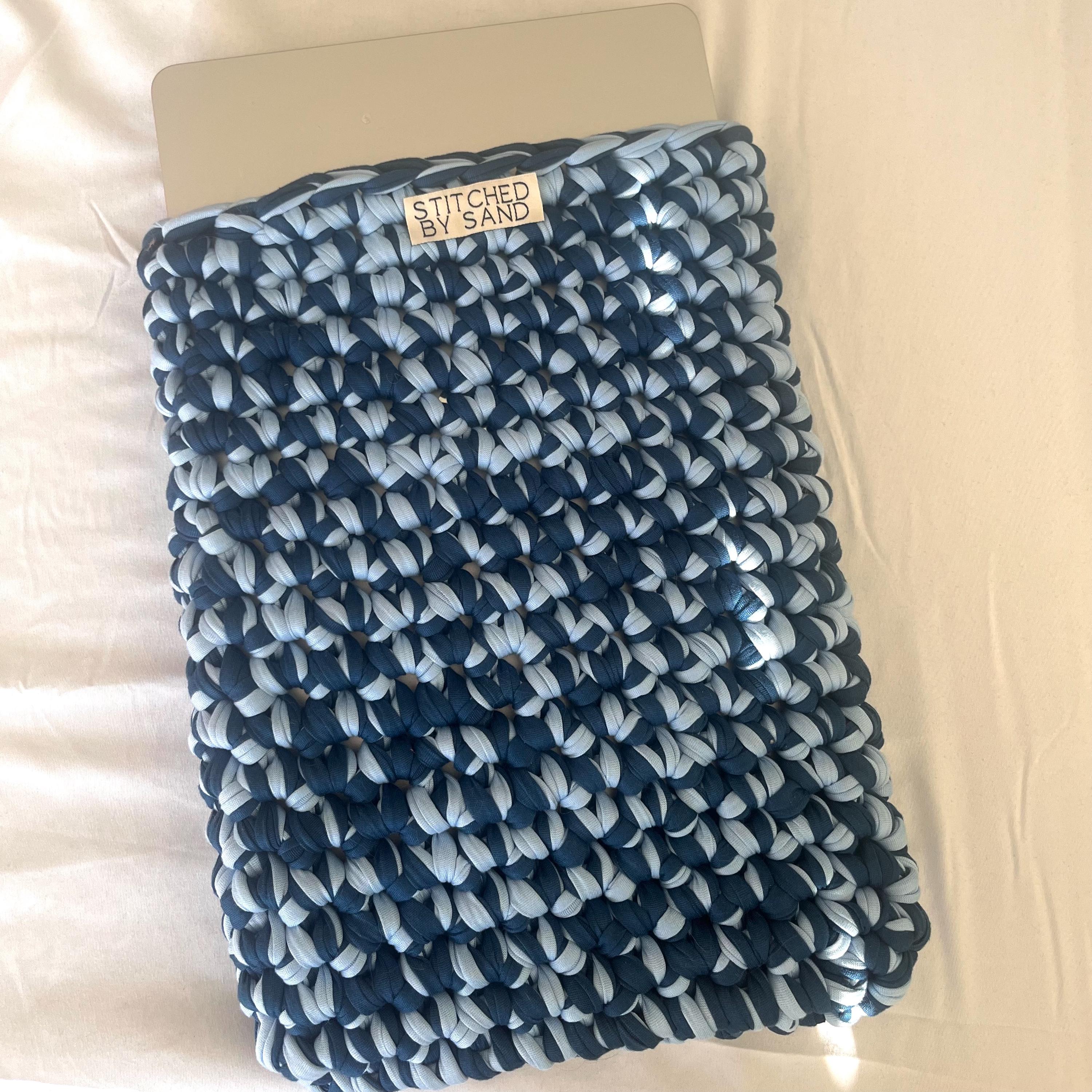 Blue Crochet Laptop Sleeve – Handmade Dual-tone Knit Case for 13 Inch ...