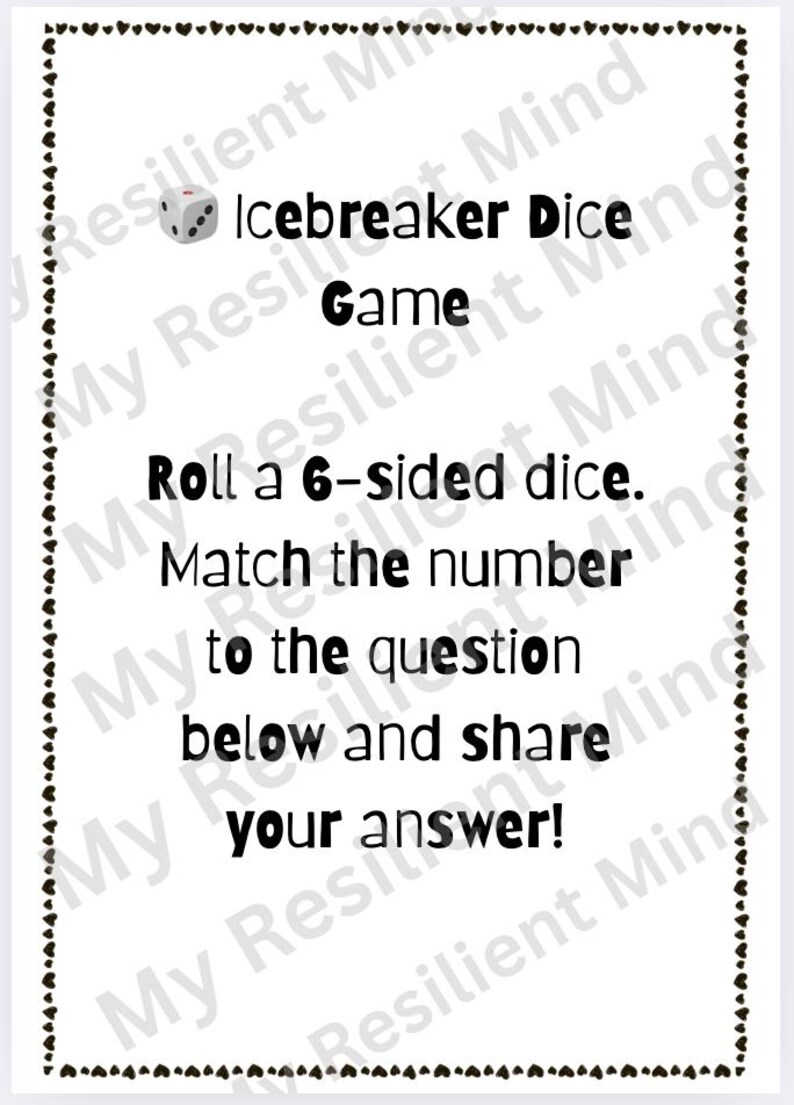 Icebreaker Dice Game Printable (2-page PDF) – Group Activity for ...