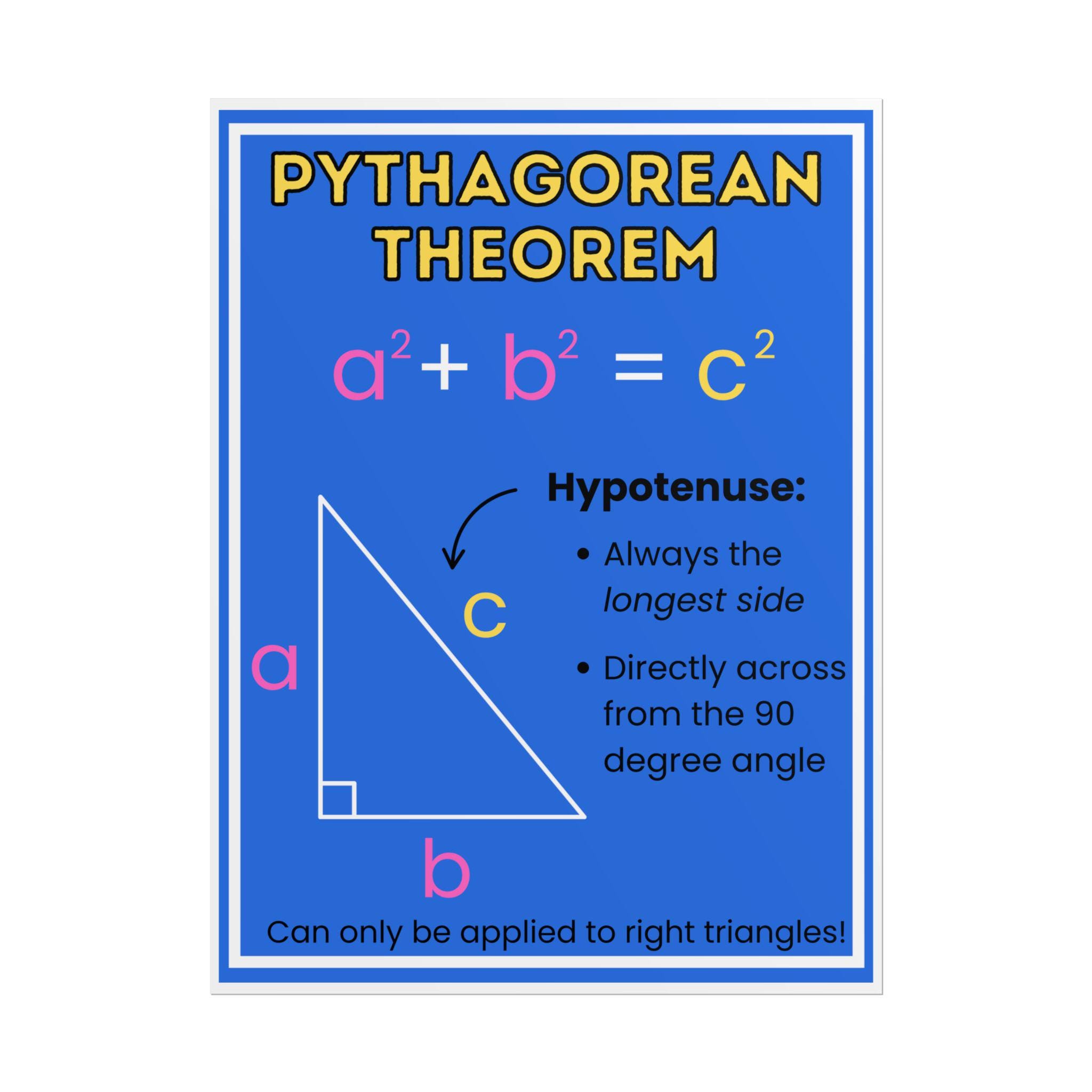 Pythagorean Theorem Poster, Wall Art, Math Classroom Decor, Educational ...