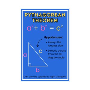 Pythagorean Theorem Poster, Wall Art, Math Classroom Decor, Educational ...