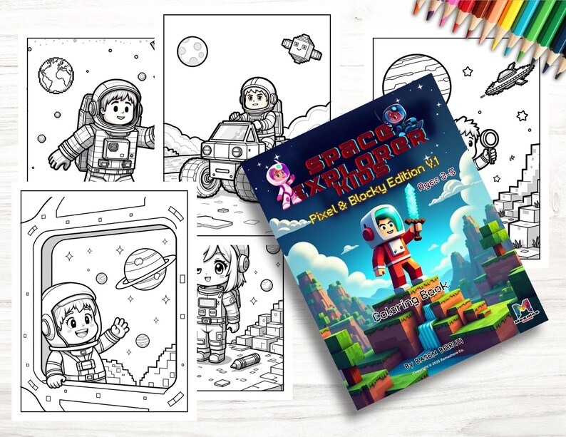 Space Explorer Kids Pixel & Blocky Edition V.1 Coloring Book - Etsy ...
