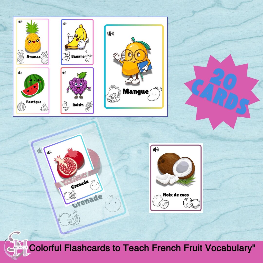 French Fruit Flashcards for Kids – 20 Printable Cards – Cute ...