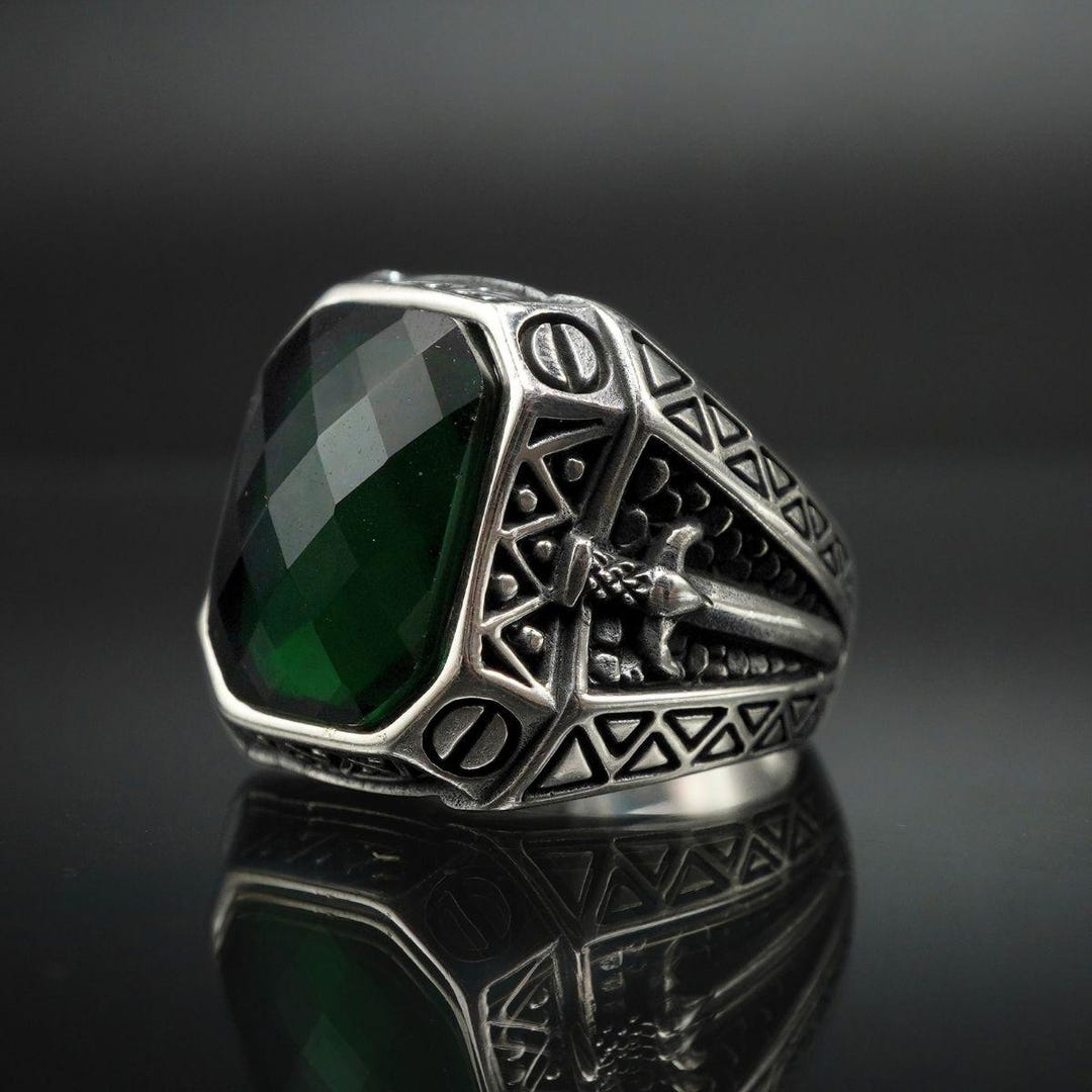 Emerald Sword Ring, 925 Silver Mens Ring, Sword Jewelry, Green Emerald ...
