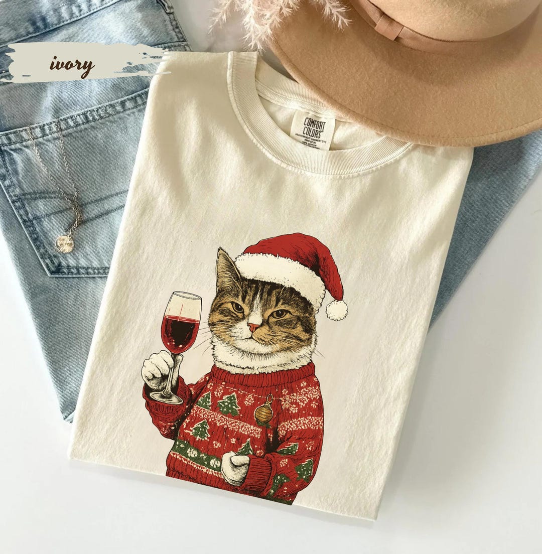 Comfort Colors® Cute Cat Christmas Shirt, Cat Mom Christmas Gift, Women ...