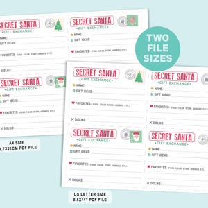 SECRET SANTA Gift Exchange Cards Printable | Christmas Gift List for ...