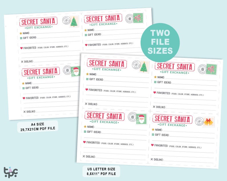 SECRET SANTA Gift Exchange Cards Printable | Christmas Gift List for ...
