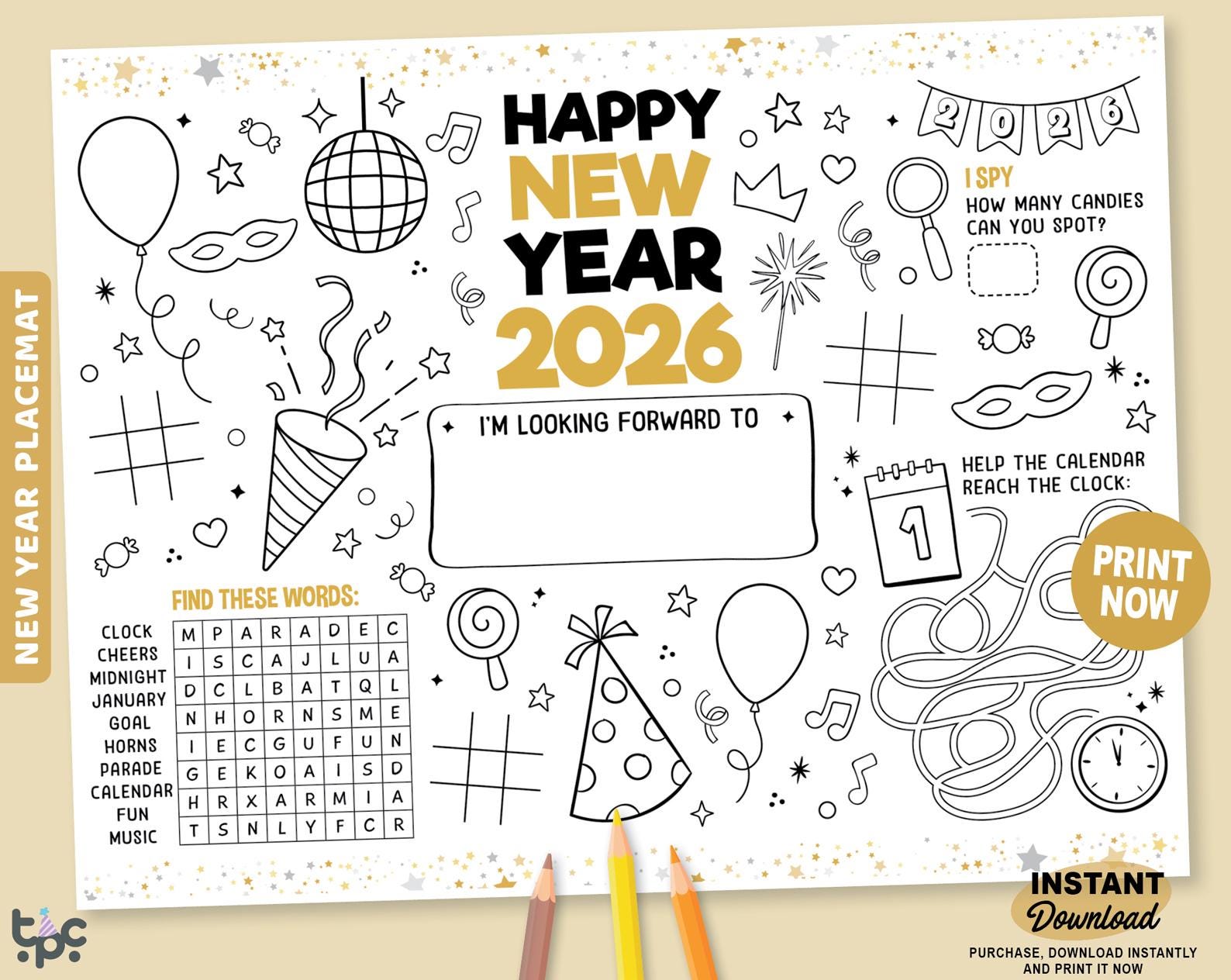 Printable New Years 2026 Placemat | New Years Eve Activity Sheet | My ...