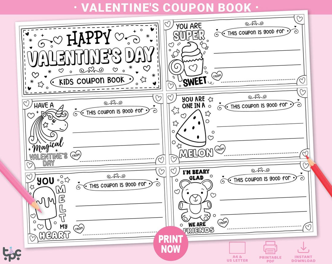 Valentines Coupon Book | Printable Kids Gift Ticket Coloring Page ...