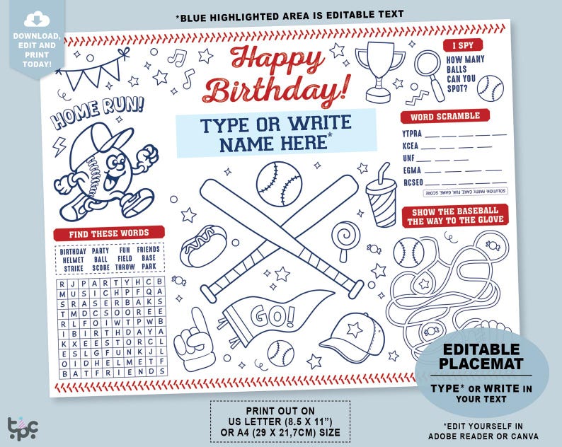 Editable Baseball Birthday Party Coloring Page | Printable Rookie Year ...