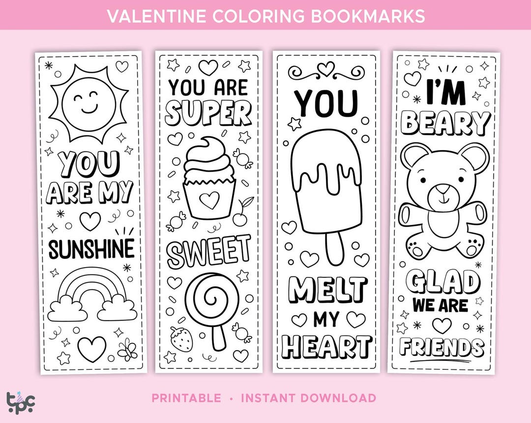 PRINTABLE Valentine Coloring Bookmarks | Coloring Valentine's Day Cards ...