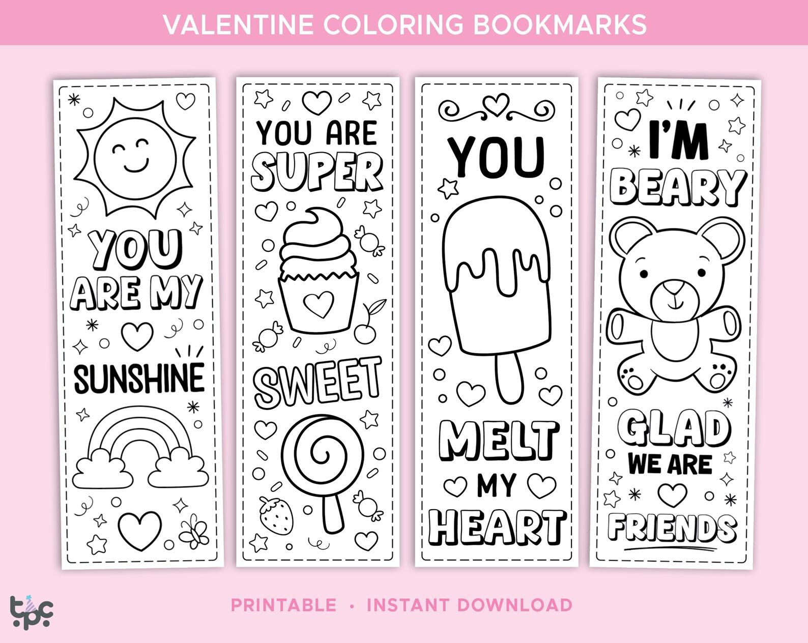 PRINTABLE Valentine Coloring Bookmarks | Coloring Valentine's Day Cards ...
