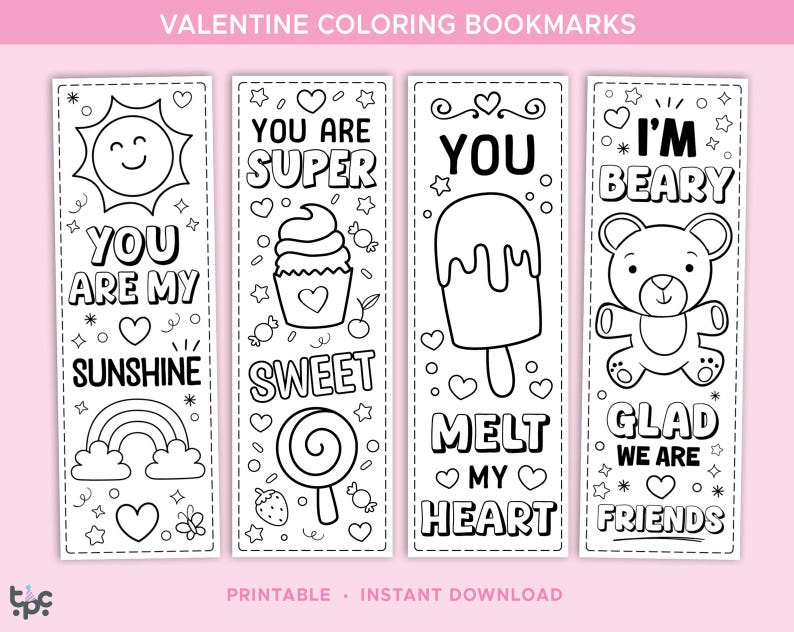 PRINTABLE Valentine Coloring Bookmarks | Coloring Valentine's Day Cards ...