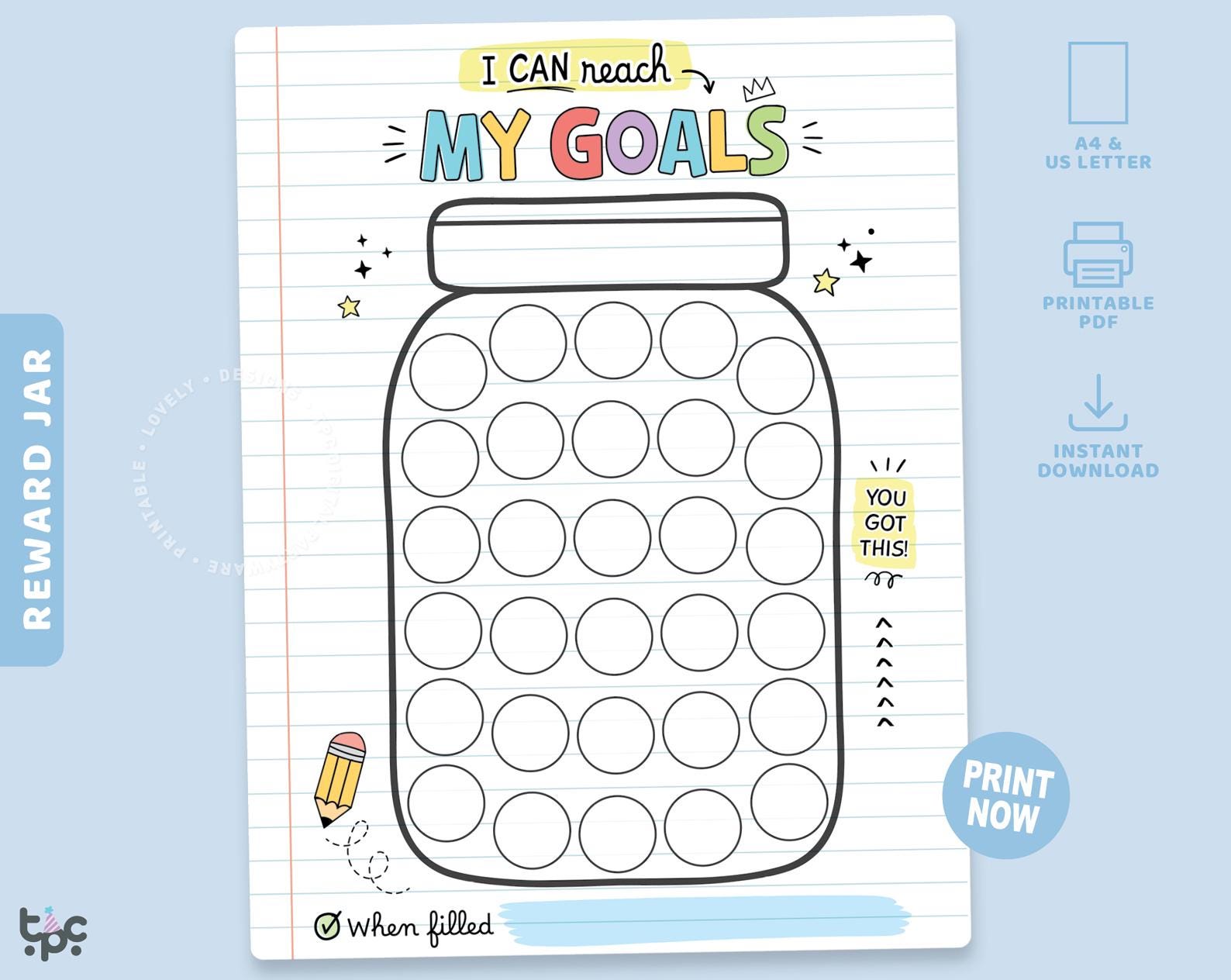 Reward Jar Printable | I Can Reach My Goals Chart | Money Challenge ...