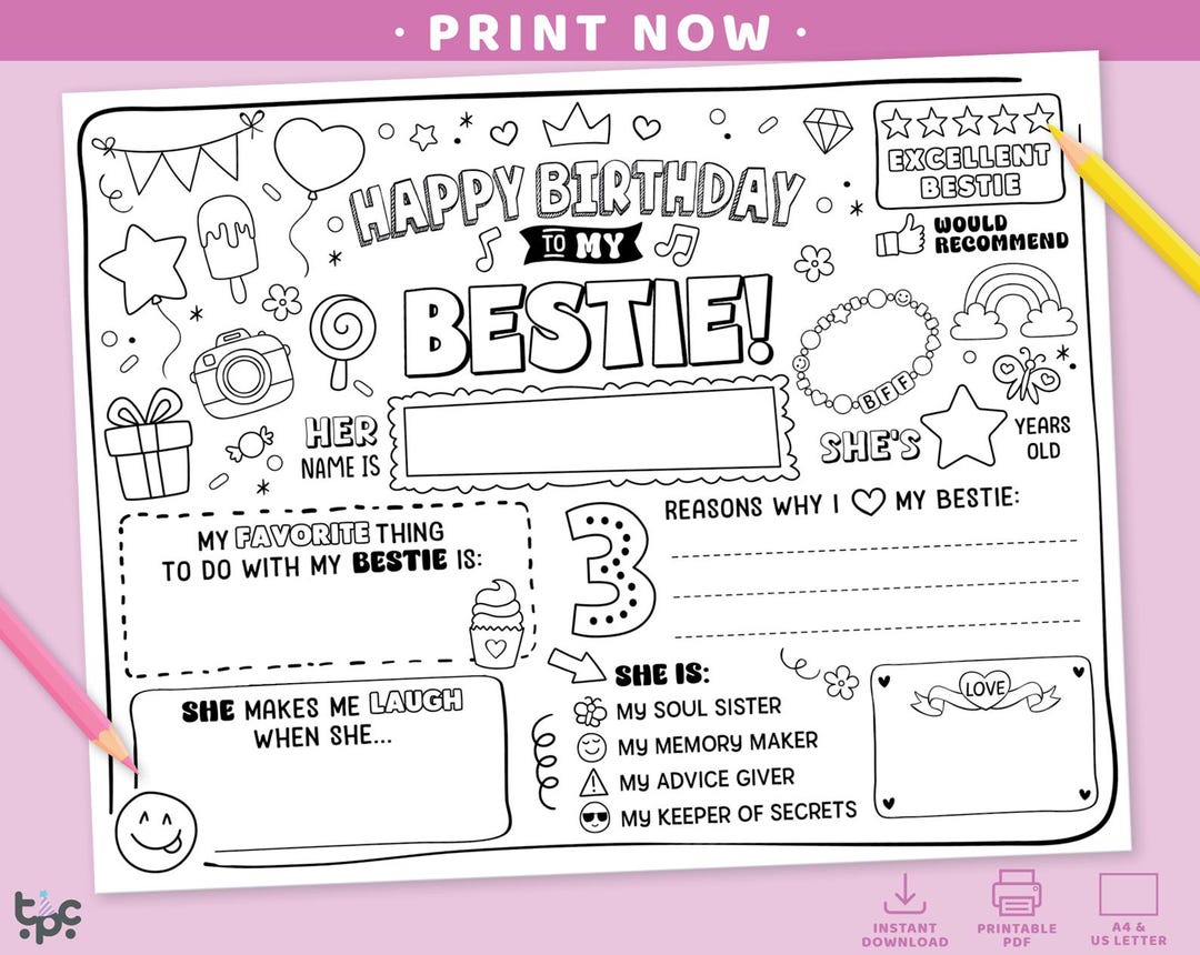 Happy Birthday Bestie Coloring Page | Printable All About My Bestie ...