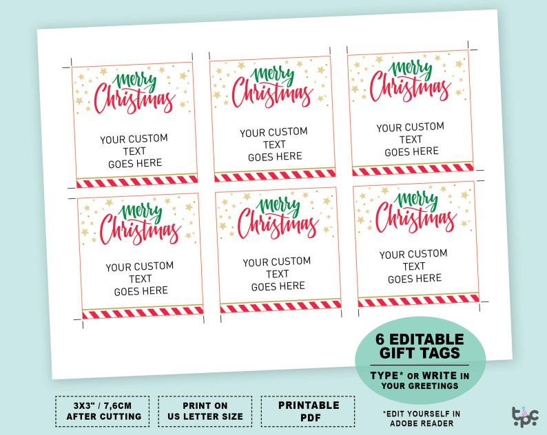 CHRISTMAS Printable Gift Tags | Editable Favor Tags Template | 3 Inch ...