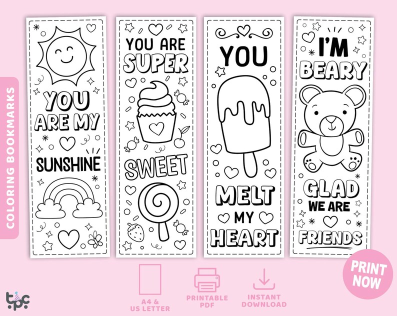 PRINTABLE Valentine Coloring Bookmarks | Coloring Valentine's Day Cards ...