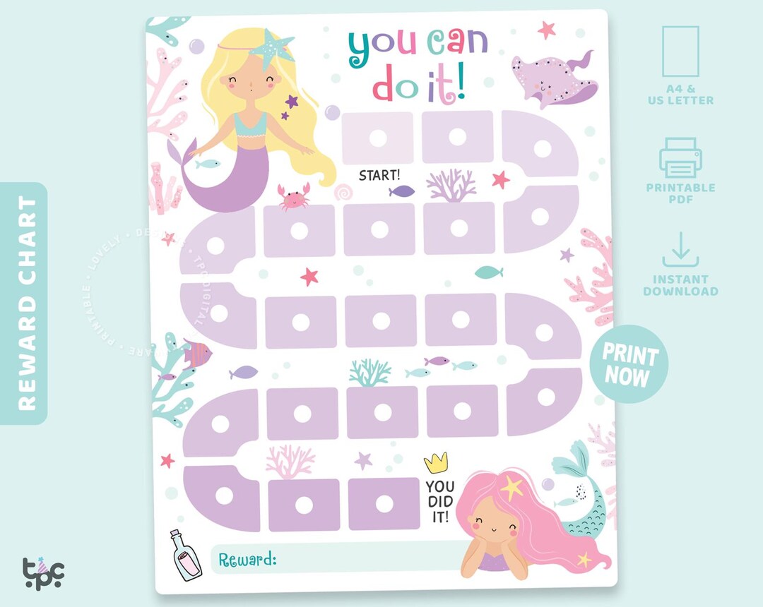 Printable Mermaid Reward Chart | Mermaid Behavior Chart | Daily Chore ...