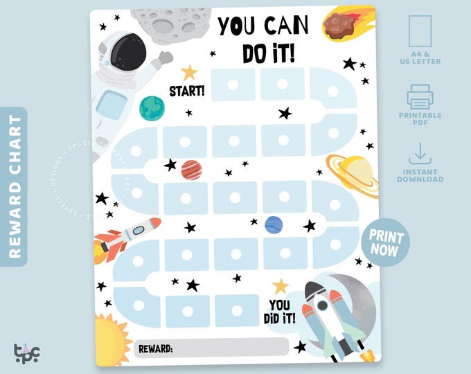 PRINTABLE Space Rocket Reward Chart, Kids Chore Chart, Routine Sticker ...