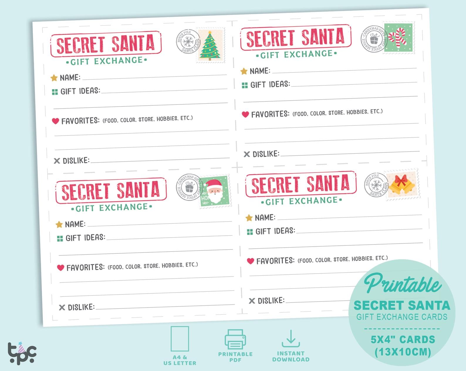 SECRET SANTA Gift Exchange Cards Printable | Christmas Gift List for ...