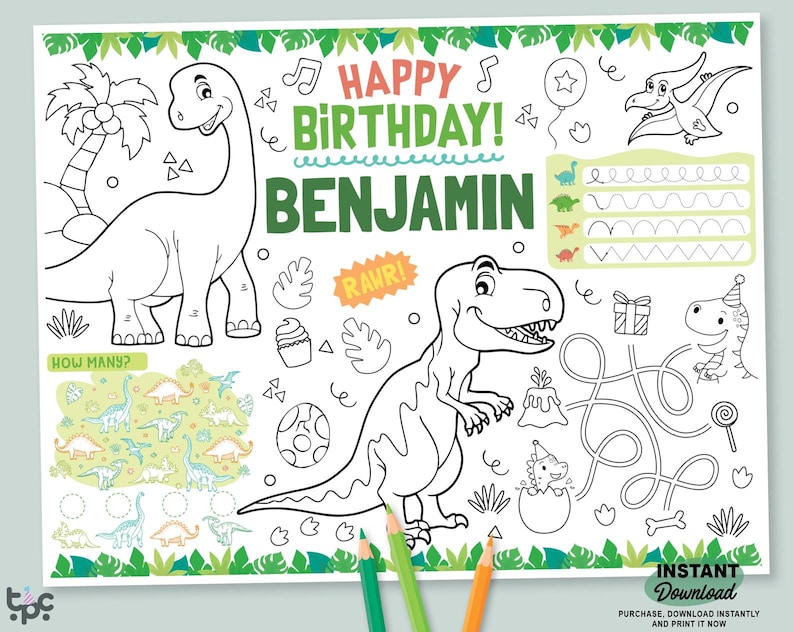 Editable Dinosaur Party Activity Sheet | Trex Dinosaur Theme Birthday ...