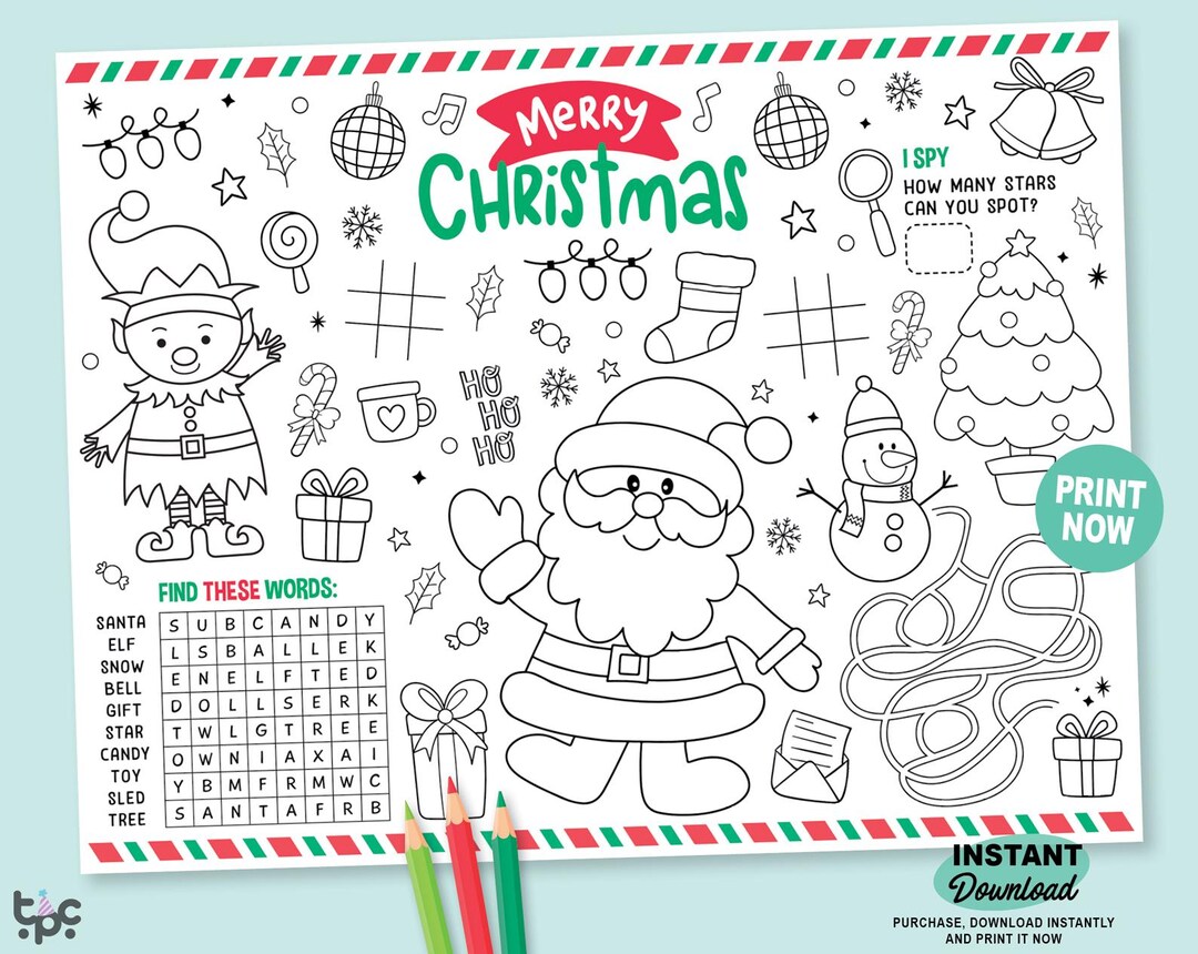 Christmas Activity Placemat | Printable Merry Christmas Worksheet for ...