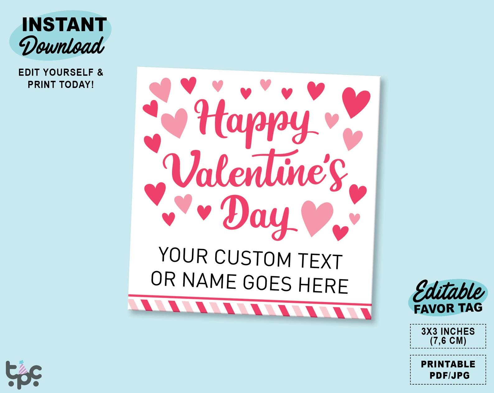 VALENTINES Day Printable Gift Tags | Editable Favor Tags Template | 3 ...