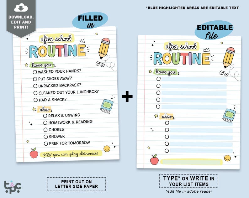 Editable After School Routine | Printable Schoolday Rules Chart ...