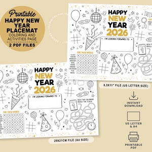 Printable New Years 2026 Placemat | New Years Eve Activity Sheet | My ...