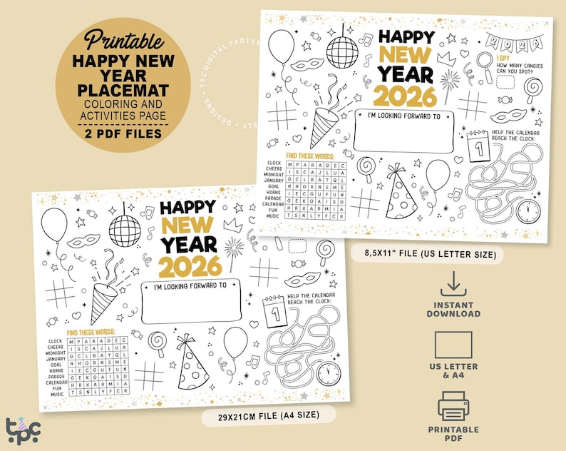 Printable New Years 2026 Placemat | New Years Eve Activity Sheet | My ...