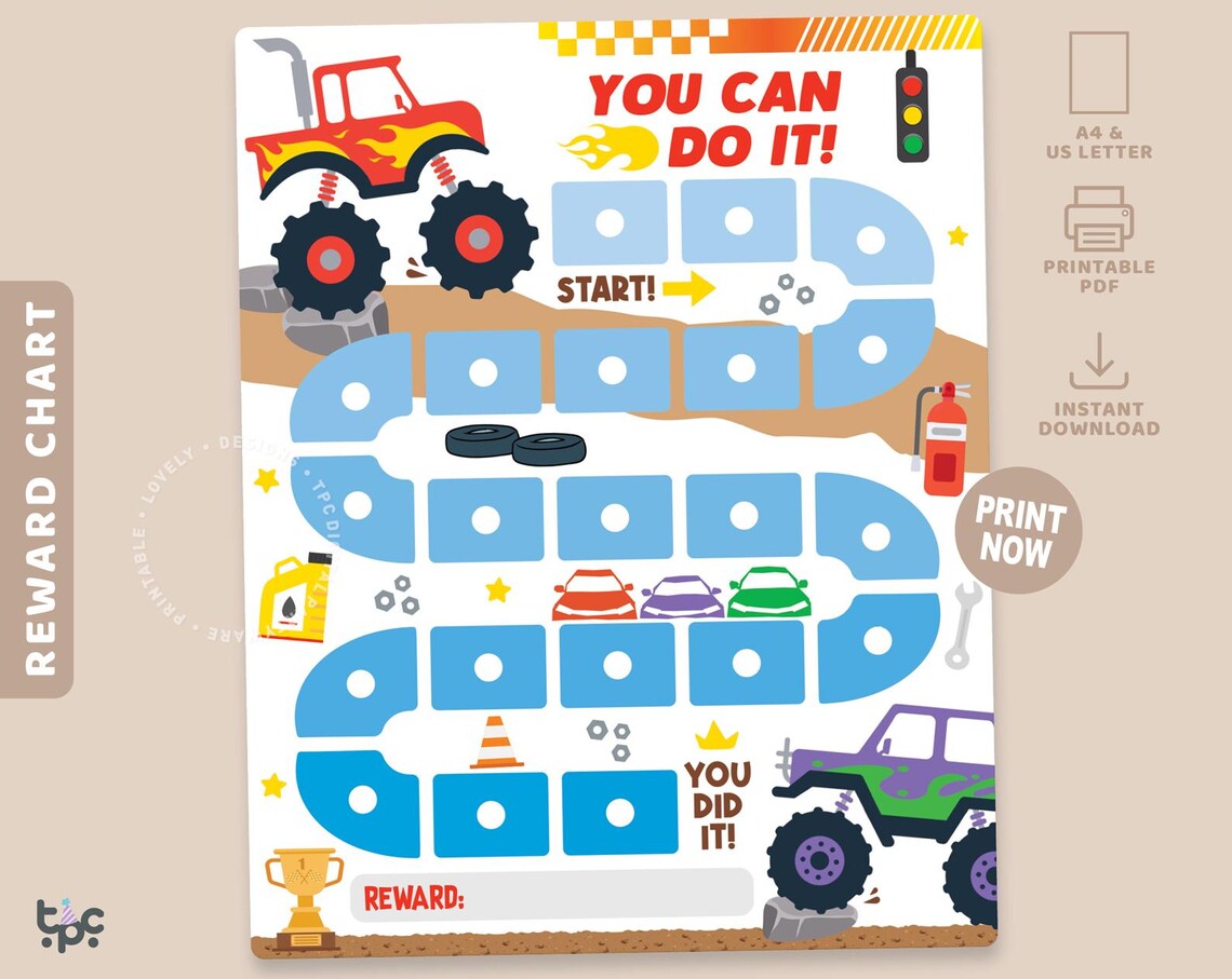 Printable Monster Truck Reward Chart | Big Trucks Behavior Chart ...