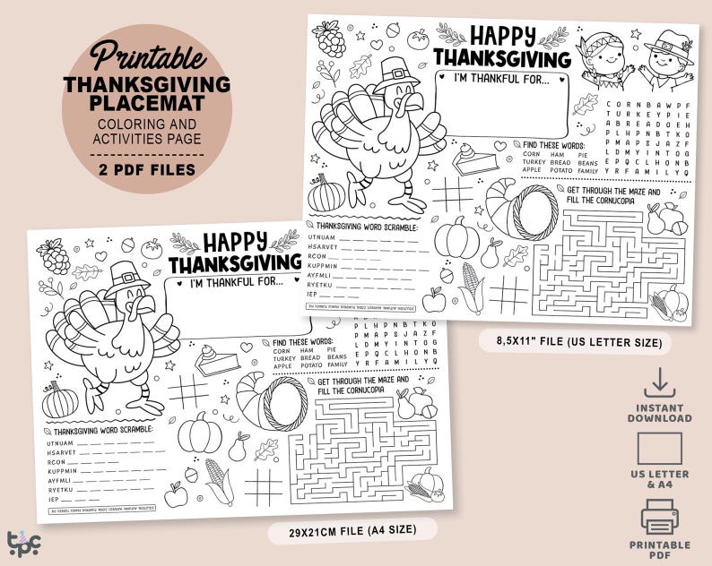 Thanksgiving Coloring Placemat: Printable Kids' Gratitude Activity ...