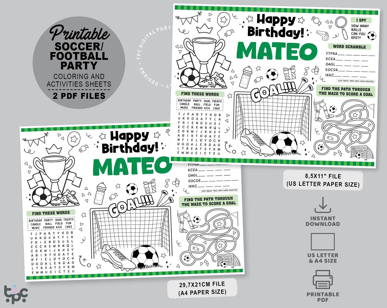 Editable Soccer Party Placemat | Printable Football Birthday Coloring ...