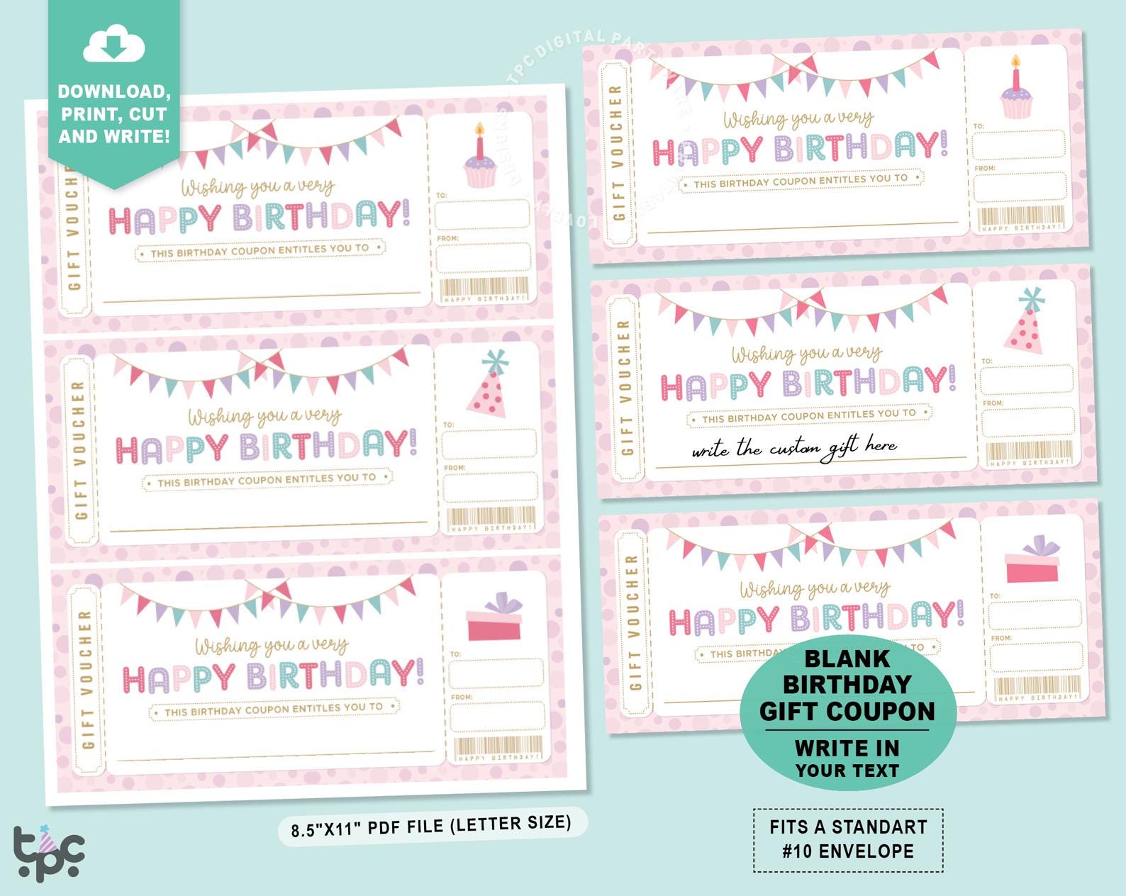 Printable Birthday Coupon Book | Girls Day Coupon | Experience Ticket ...