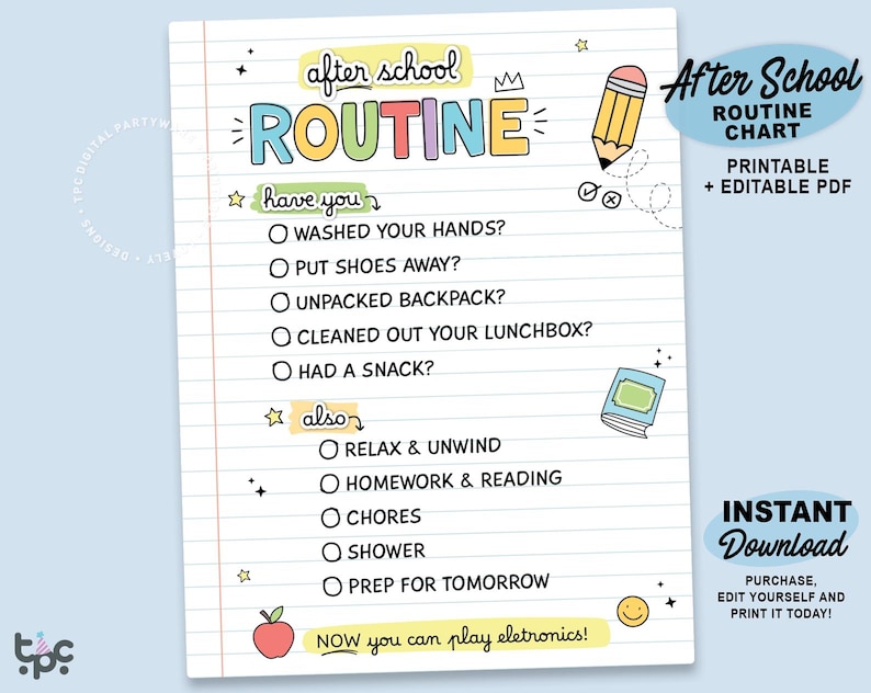 Editable After School Routine | Printable Schoolday Rules Chart ...