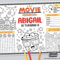 Editable Movie Birthday Coloring Page | Printable Movie Night Coloring ...