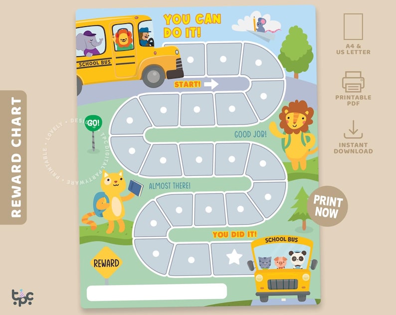 School Bus Reward Chart | Printable Yellow School Bus Sticker Chart ...