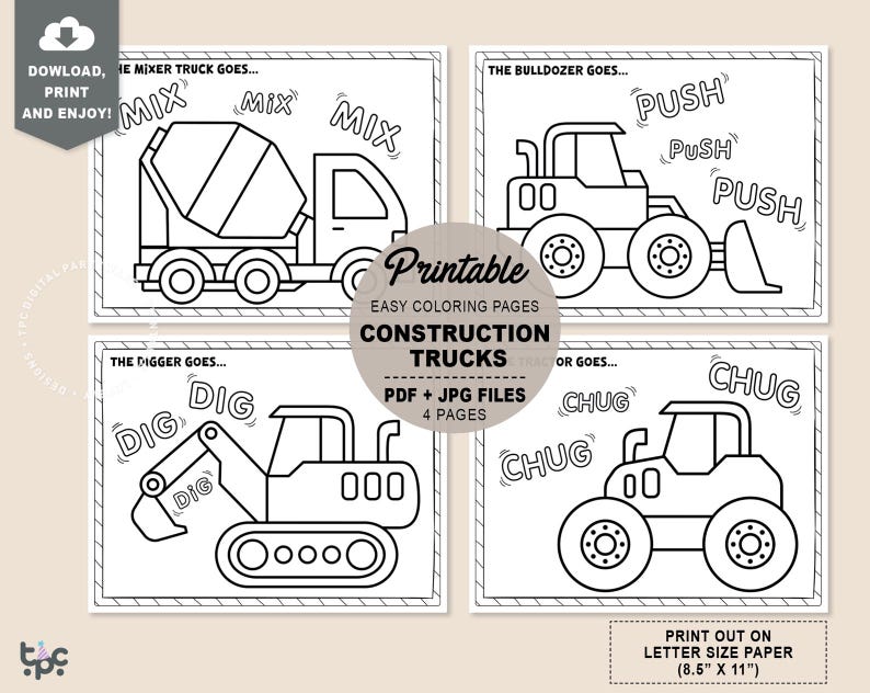 Construction Trucks Coloring Pages | Printable Kids Party Games ...
