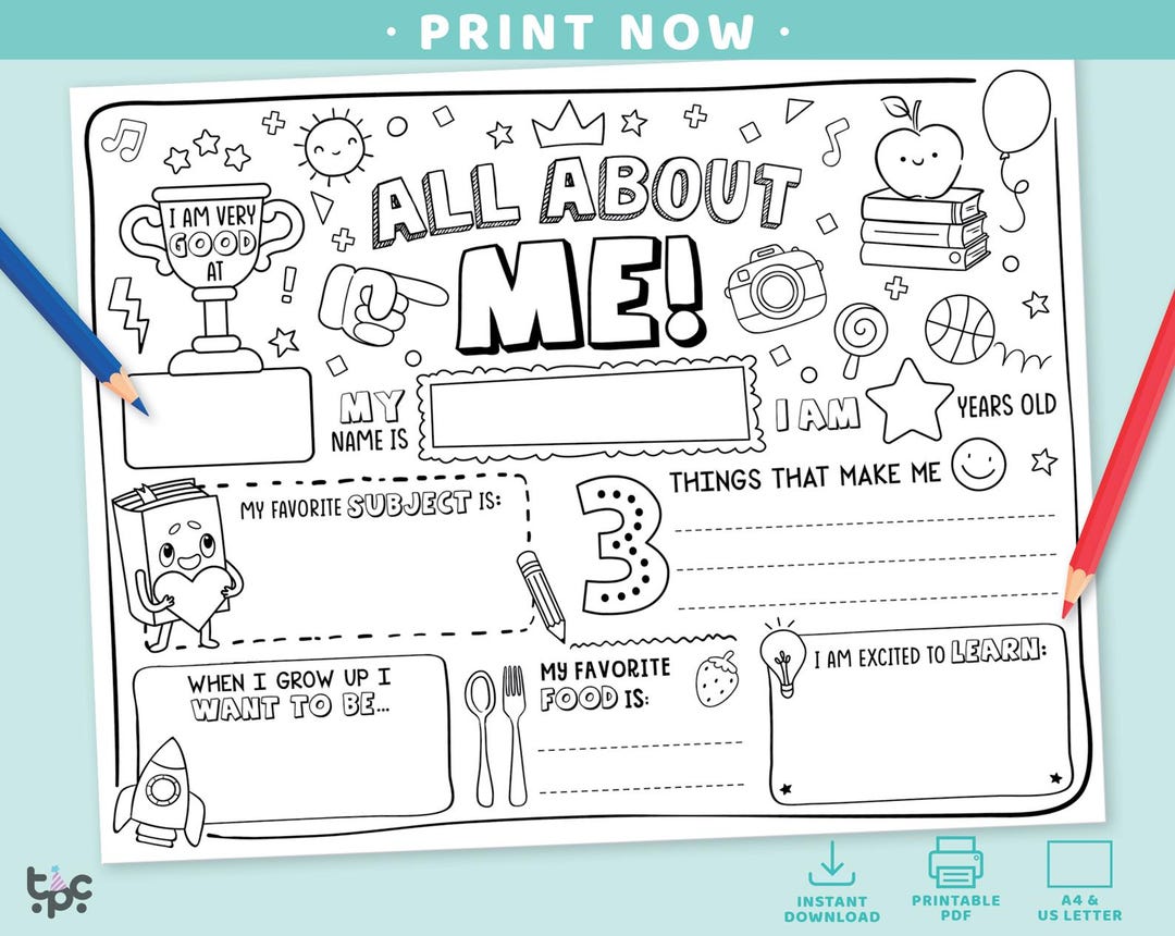 All About Me Printable Activity Coloring Page | Back to School ...