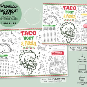 Taco Bout Party Coloring Page | Printable Mexican Fiesta Placemat ...