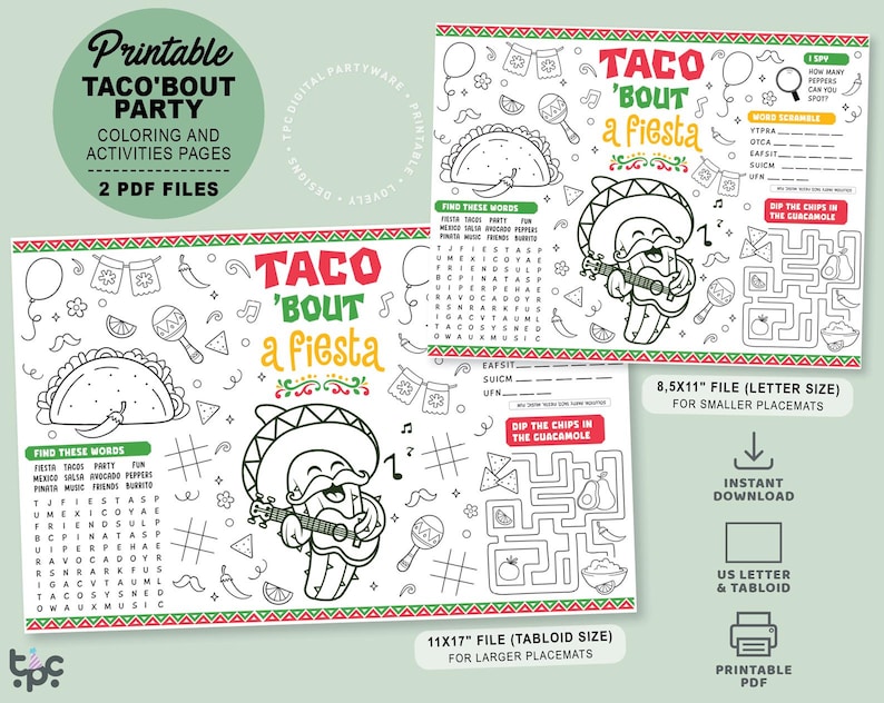 Taco Bout Party Coloring Page | Printable Mexican Fiesta Placemat ...