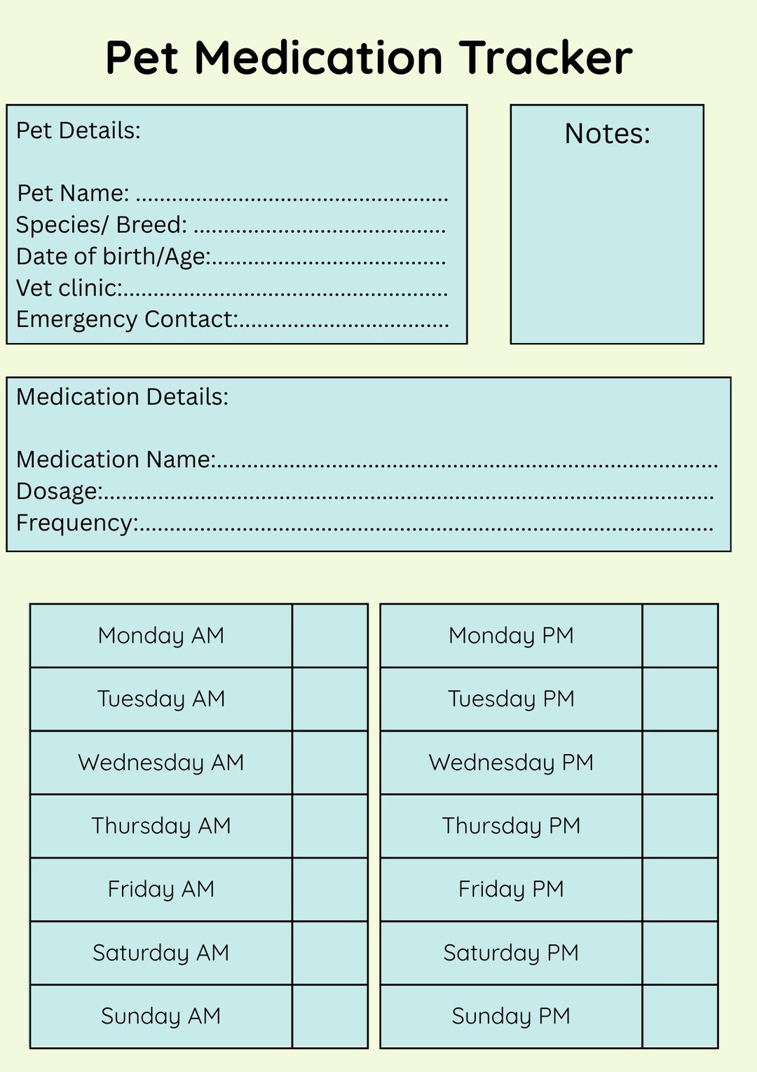 Pet Medication Tracker Printable | Dogs & Cats | Twice Daily | Instant ...
