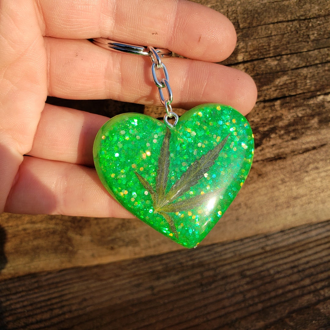 Bright Green Weed Leaf Keychains: Color Colored Real Pot Cannabis ...