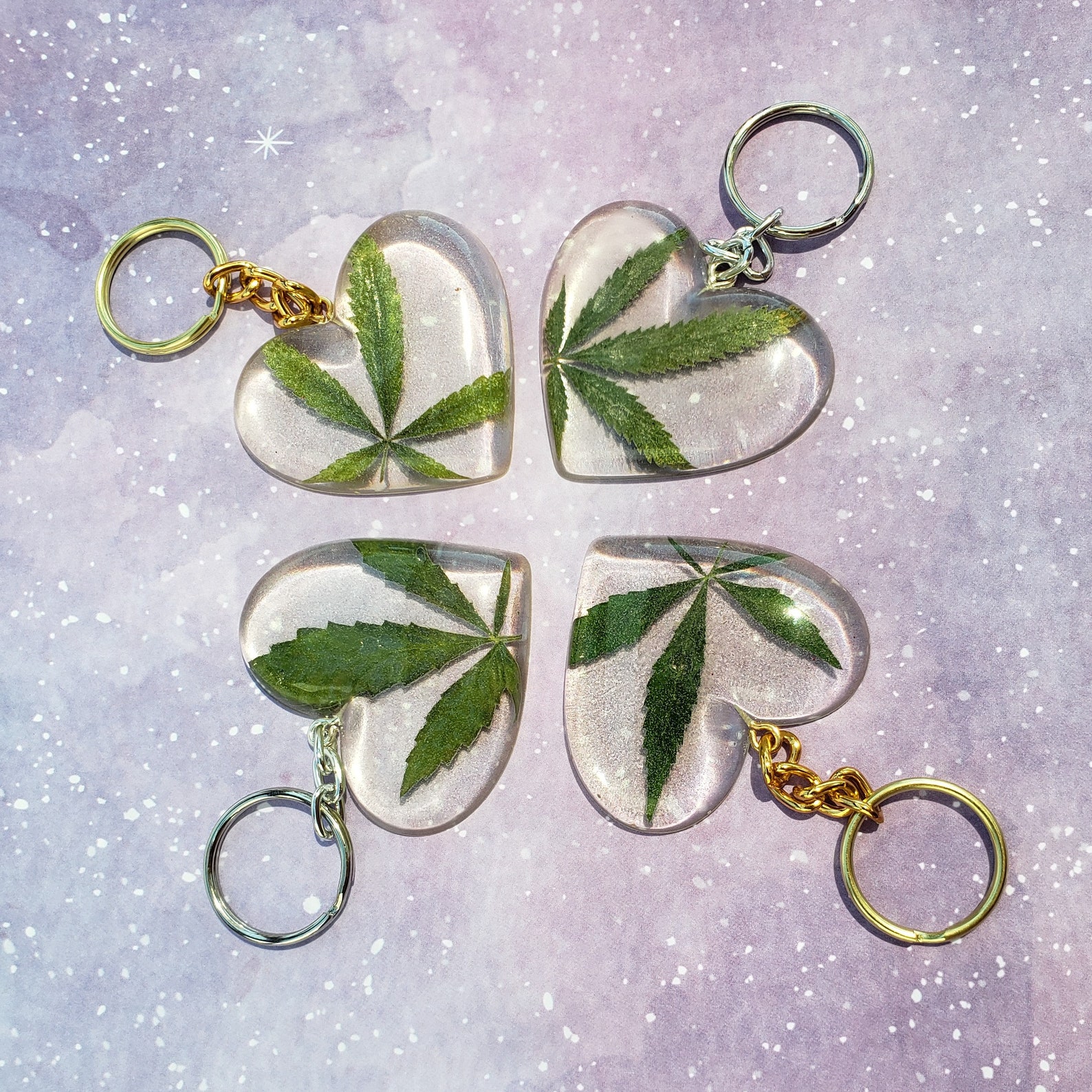 Weed Leaf Keychains: Puffy Heart Real Pot Leaf Cannabis Heart | Etsy