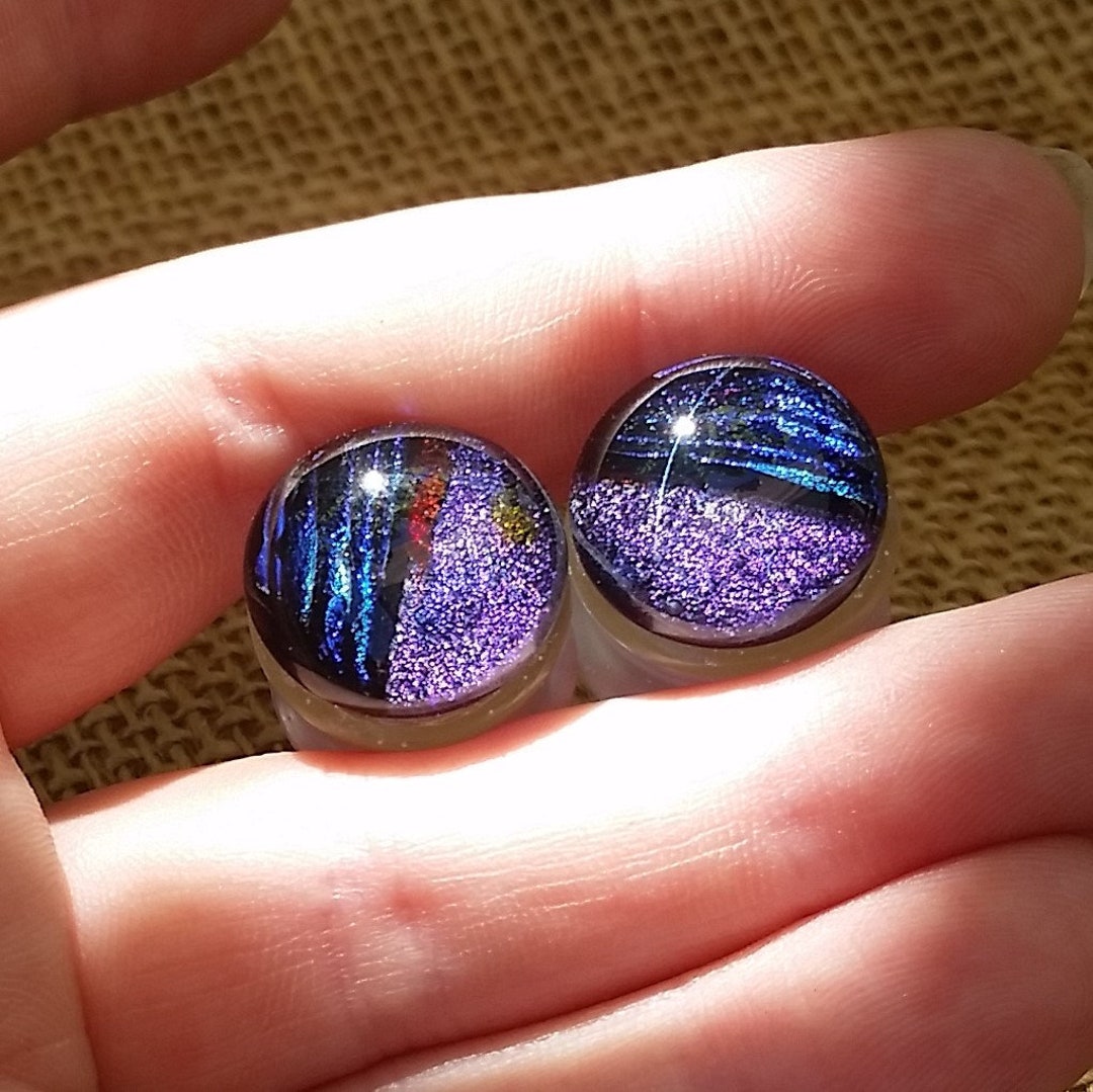 16 Mm Glass Gauged Ear Plugs: Handmade Two Tone Abstract in Purple ...