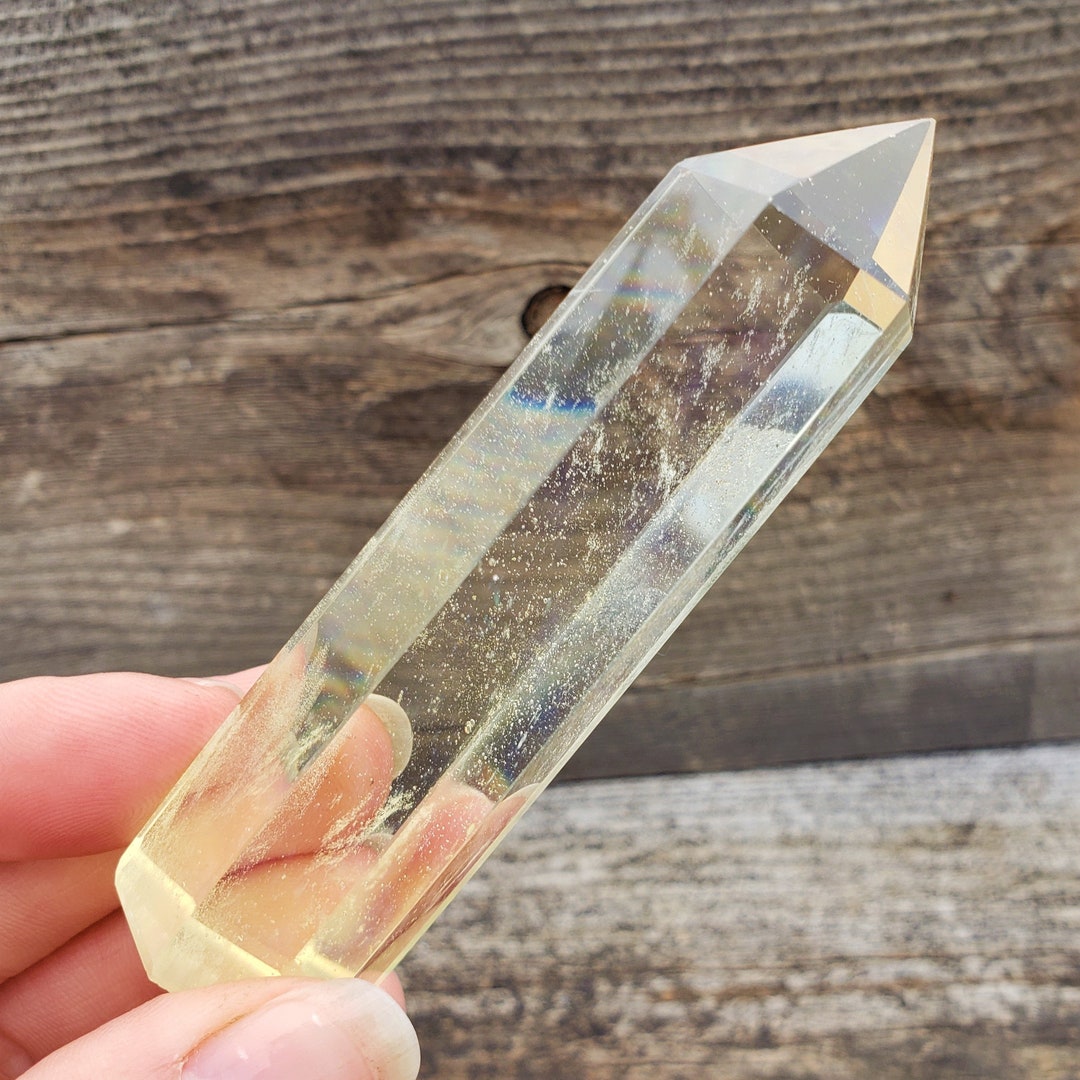 Lemon Tower Points: 75 Gram Large Clear Golden Glass Faux Lemon Quartz ...
