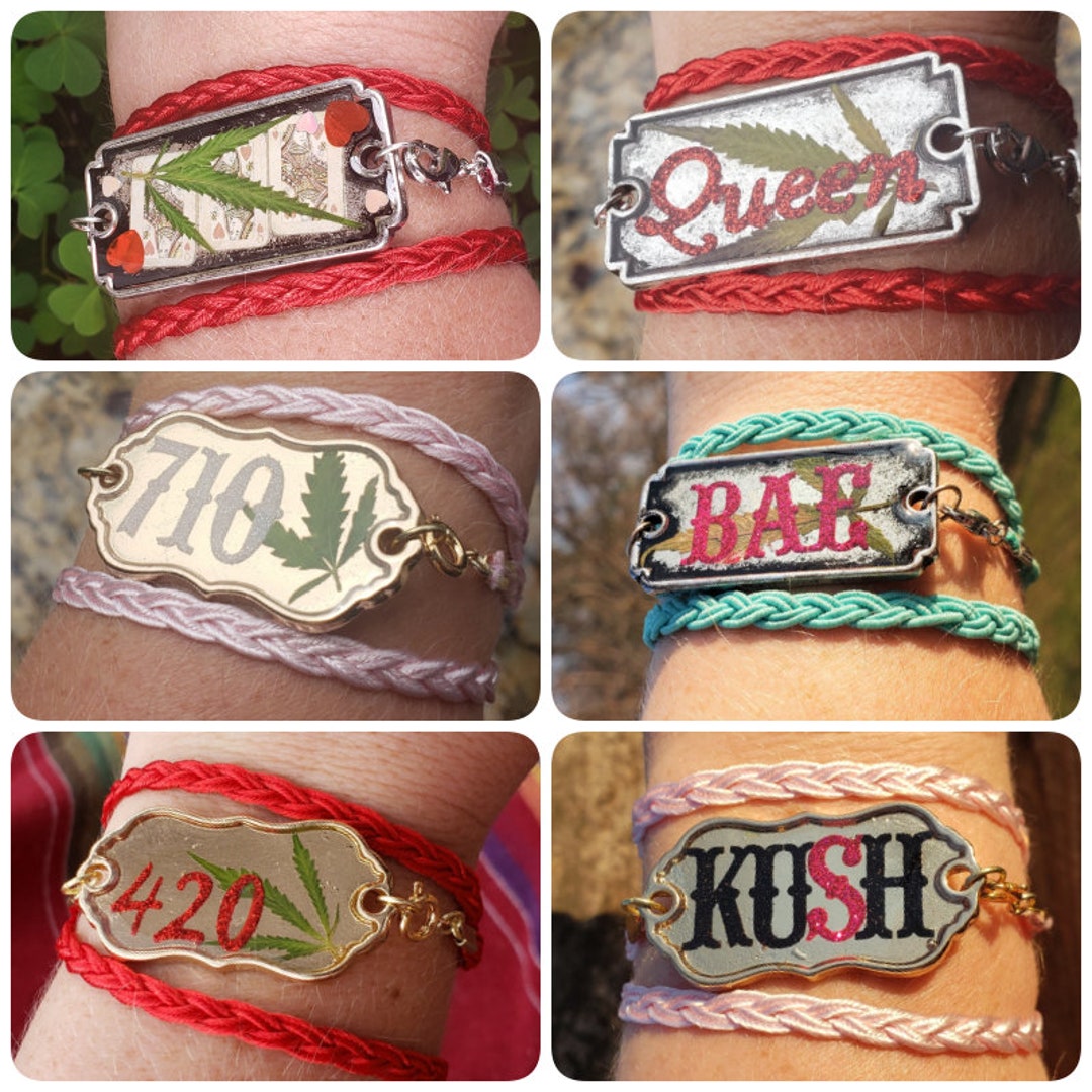 Weed Leaf Bracelet: Real Cannabis Pot Leaf Resin Silver Gold Plated Red ...